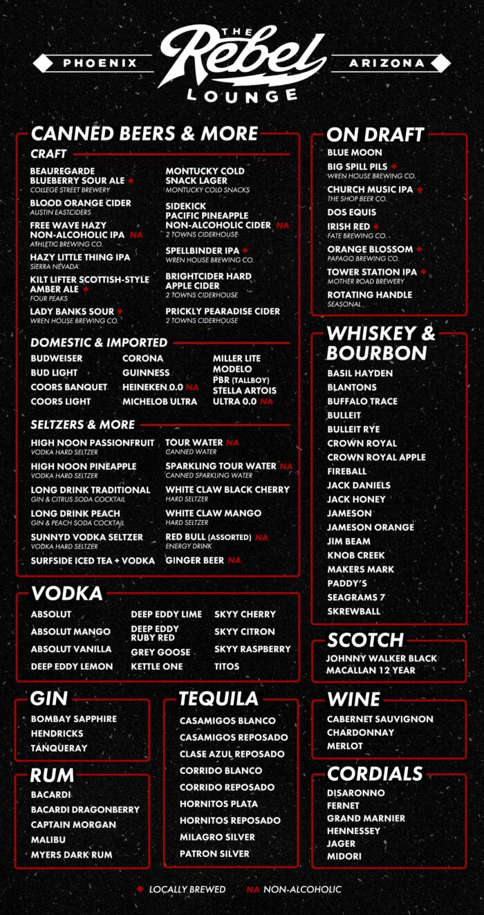 Rebel Lounge Menu : The Rebel Lounge