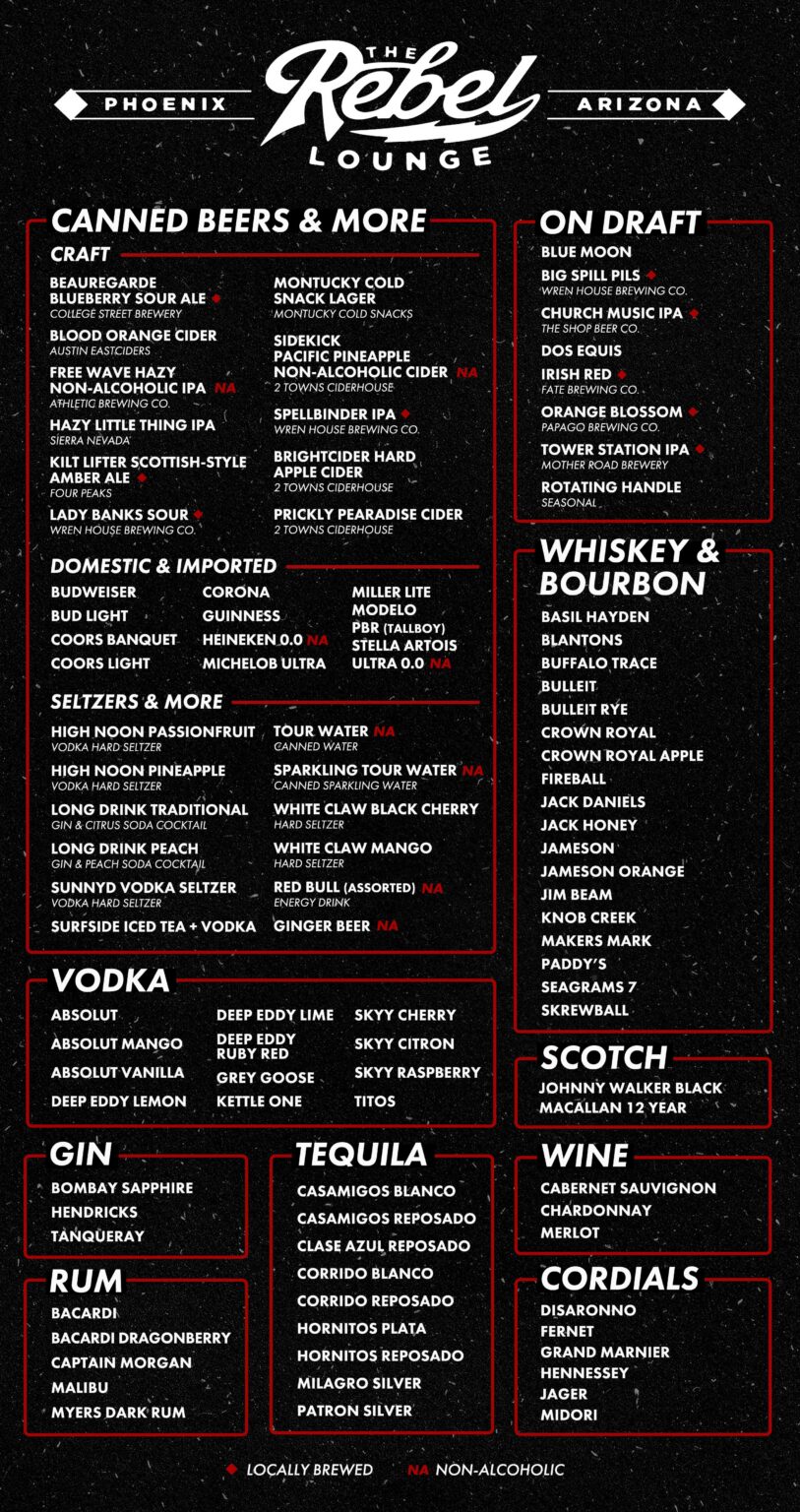 Rebel Lounge Menu : The Rebel Lounge